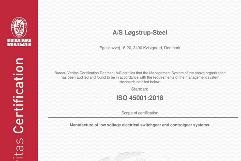 We are now ISO 45001 certified - Logstrup